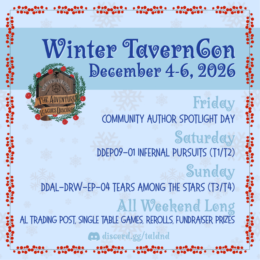 TAL’s 2026 Event Schedule Announced! – The Adventurer Leagues discord